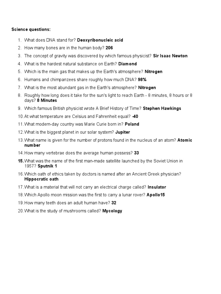 Science Questions | PDF | Earth | Planets