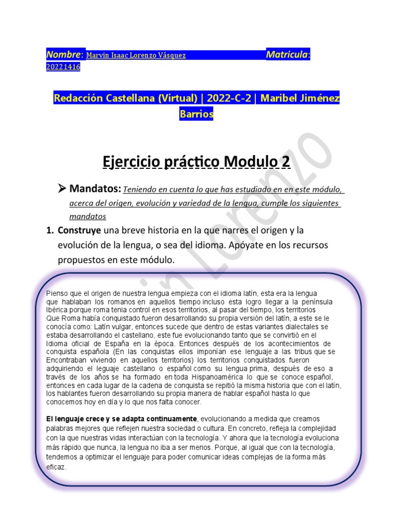 Ejercicio Practico Modulo 2 (Marvin Lorenzo) | PDF | Lengua española | latín