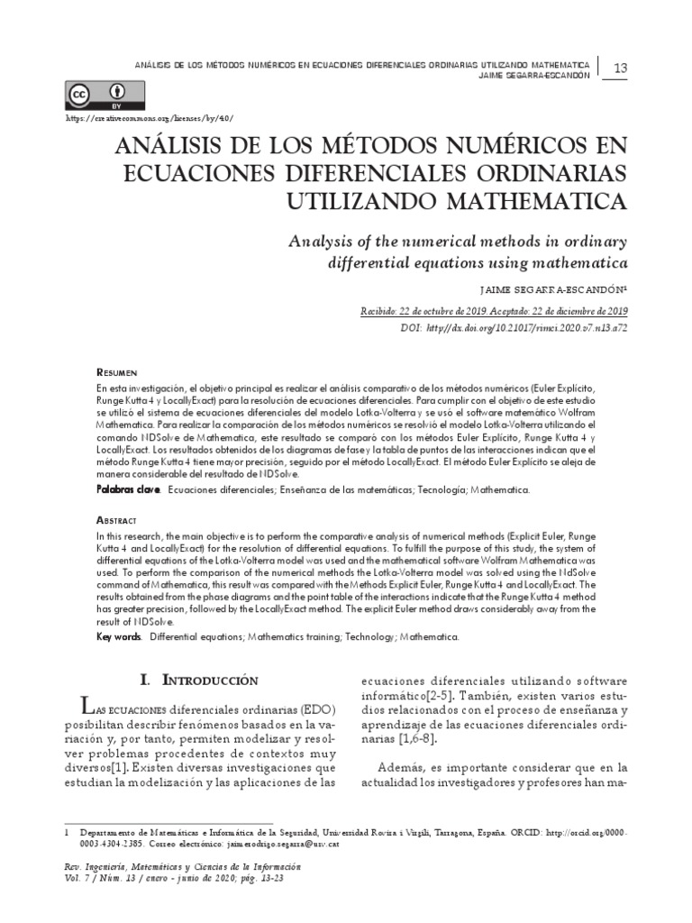 Métodos Numéricos en EDOs con Mathematica | PDF | Ecuaciones | Ecuaciones diferenciales