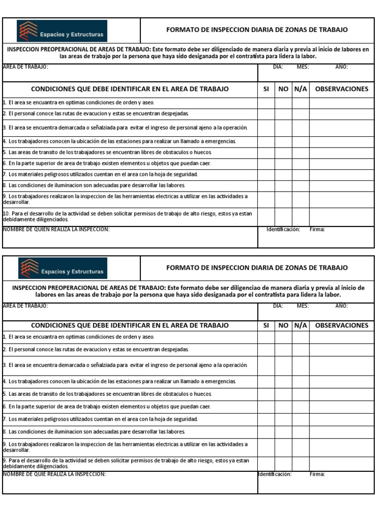 Formatos Condiciones de Salud - Inspección de Área - Equipos Altura | PDF | Medicina CLINICA ...