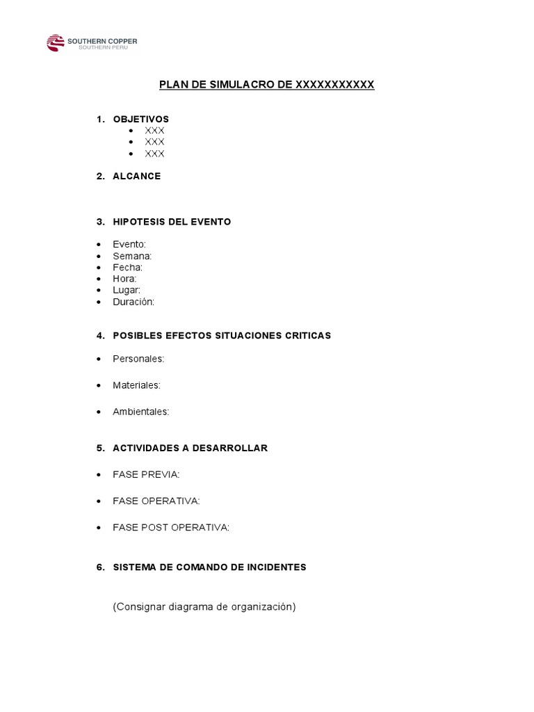 Formato Plan de Simulacro | PDF
