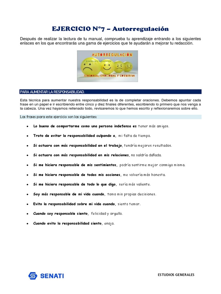 Ejercicios de Autorregulación Emocional | PDF | Las emociones | Cognición