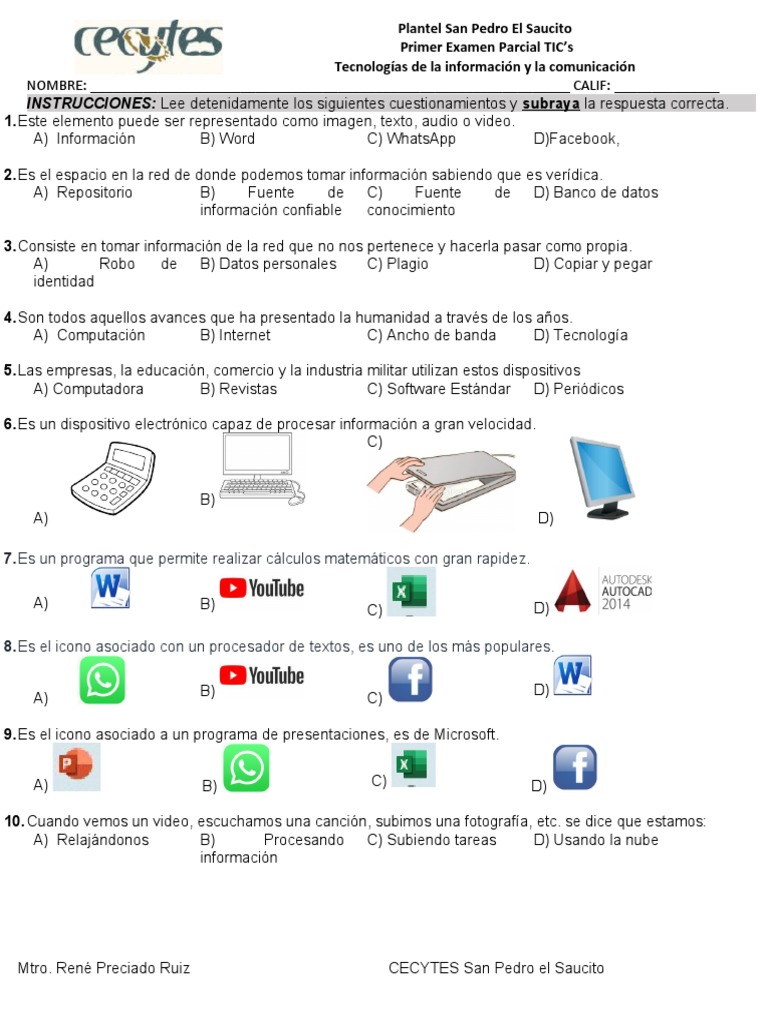 Examen TIC: Conocimientos Básicos | PDF | Microsoft | Información