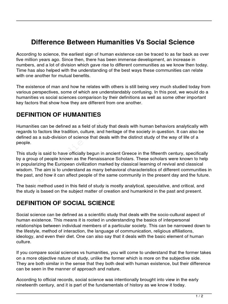 Difference Between Humanities Vs Social Science | PDF | Social Sciences ...