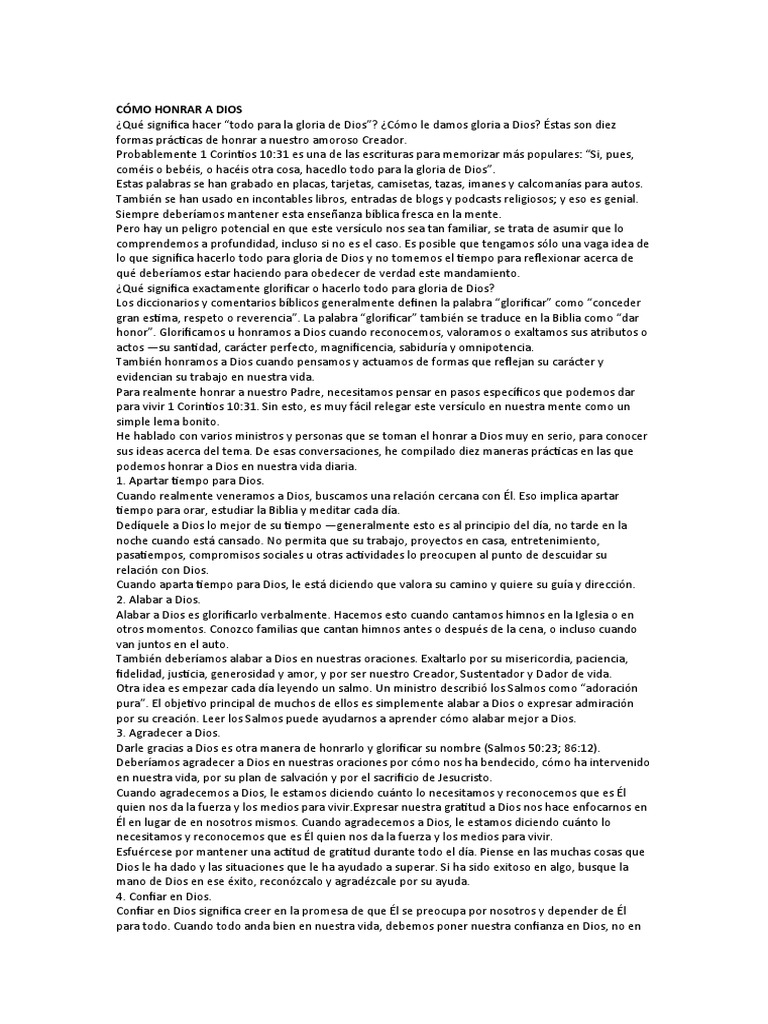 Cómo Honrar A Dios | PDF | Oración | Dios