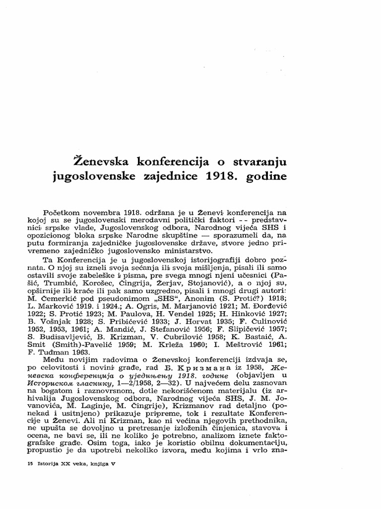 Jankovi - Dragoslav - Enevska Konvencija o Stvaranju Jugoslovenske Zajednice 1918. Godine Pisi | PDF