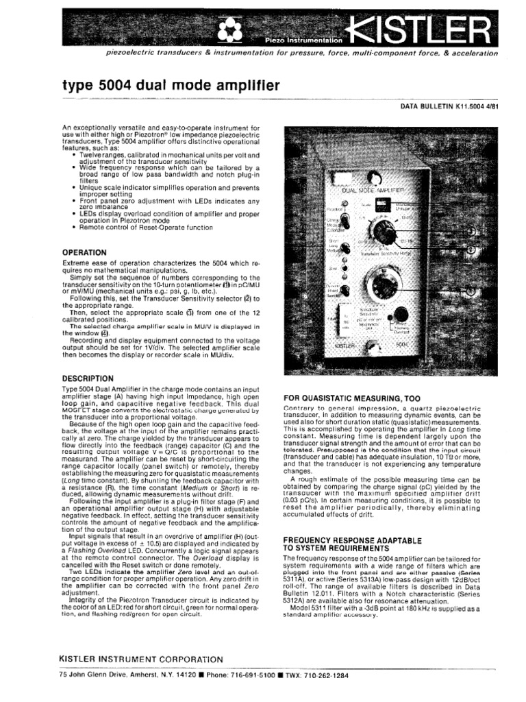Datasheet - Kistler 5004 | PDF | Amplifier | Capacitor