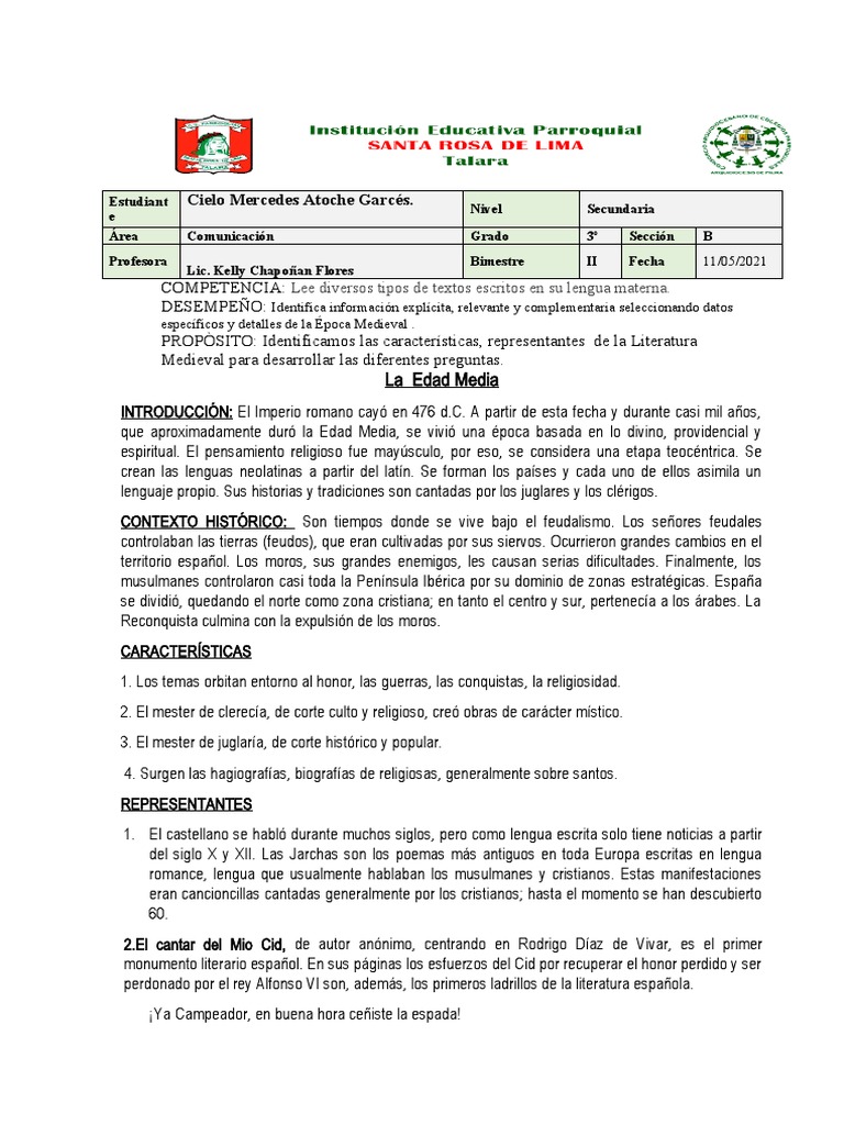 EDA MEDIA-CIELO ATOCHE-3B | PDF | Edades medias | Literatura española