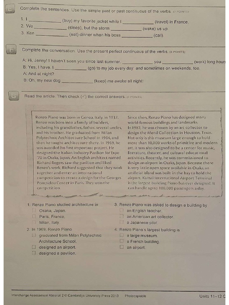 quiz 11to12 interchange level 2 | PDF