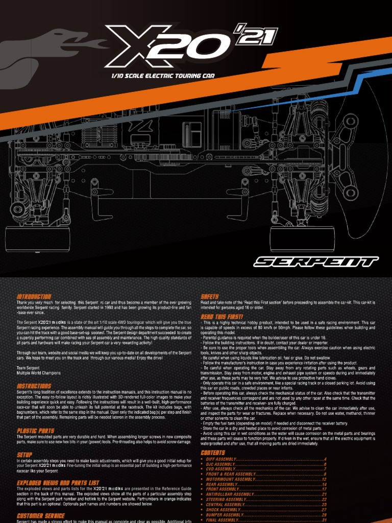 Serpent X20 '21 Carbon Manual | PDF | Private Transport | Land Vehicles