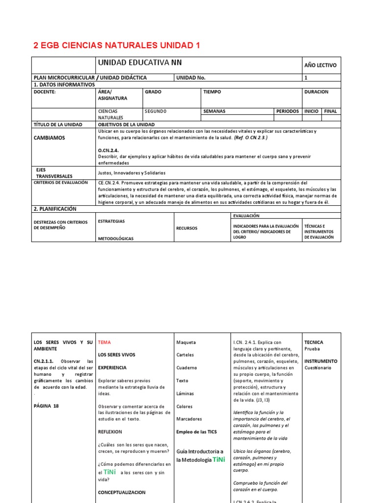 2do - EGB CN Planif Por Unidad Didáctica | PDF | Evaluación | Dieta