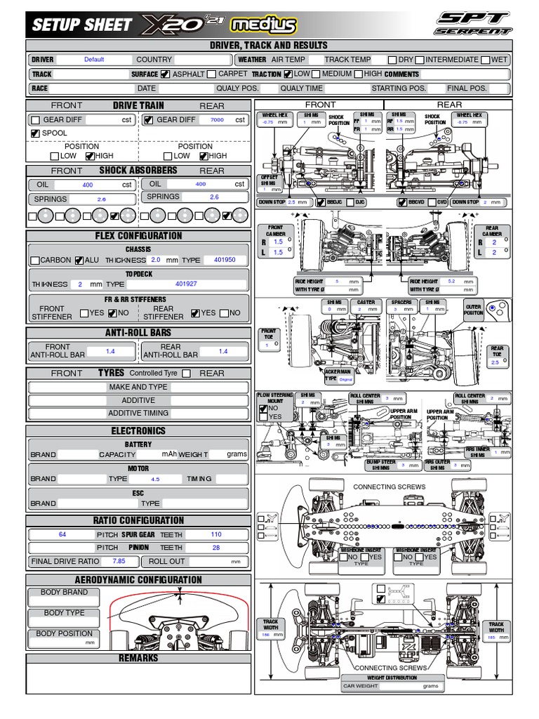 Serpent X20 '21 Alu Default Setupsheet | PDF | Transportation Engineering | Land Vehicles