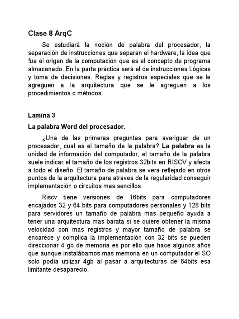 Clase 8 ArqC | PDF | Poco | Unidad Central de procesamiento