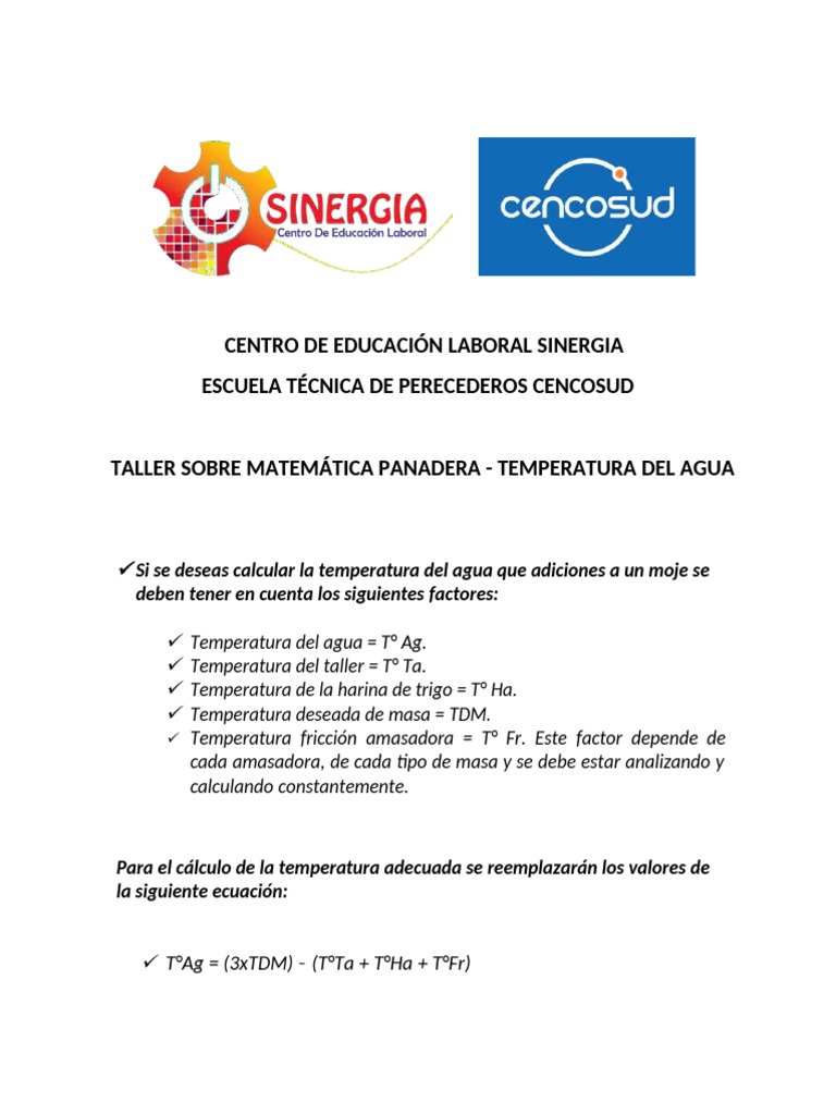 Taller Sobre Matemática Panadera - Temperatura Del Agua Taller Modulo 4 | PDF | Panes