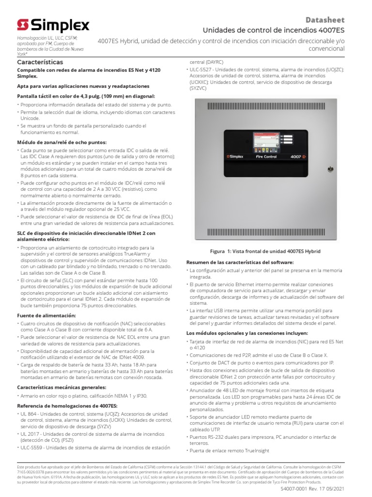 4007 9801 Modulo Tarjeta 8 Zonas Rele Panel Simplex Ficha Tecnica SH ...