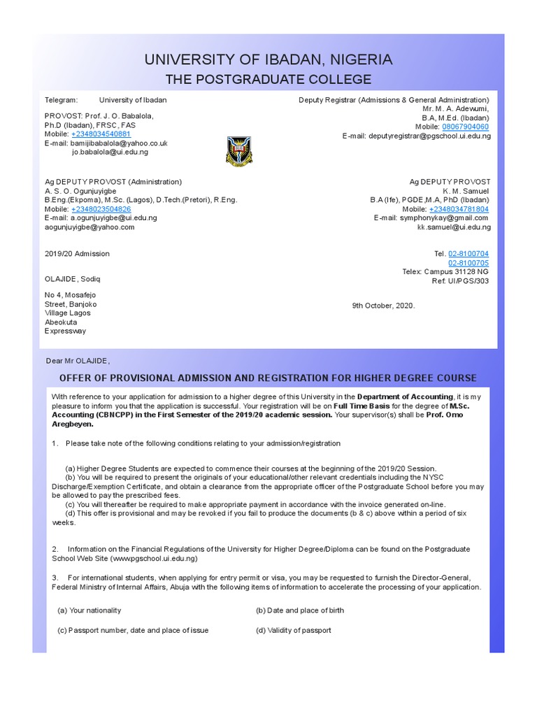 Admission Letter | PDF | Postgraduate Education | Academic Degree