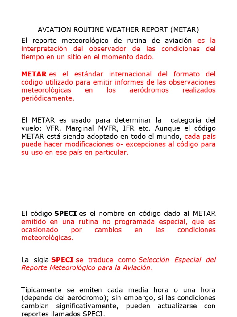 Tema 17 METAR AVIATION ROUTINE WEATHER REPORT | PDF | Ciencias ...