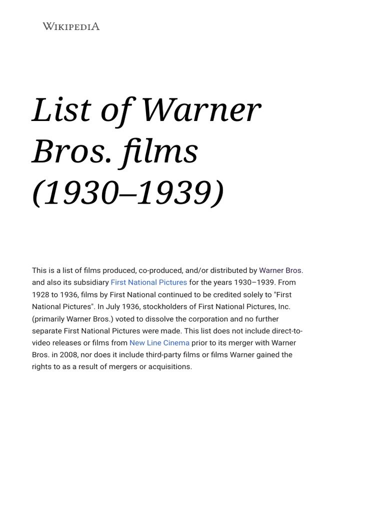Warner Bros. Films (1930–1939) | PDF | Classics