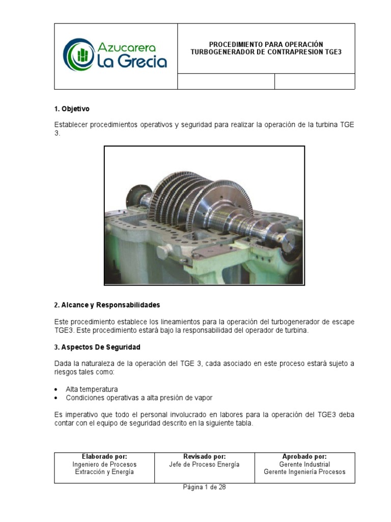 Operación Turbogenerador Contrapresion TG3.Rev.02 | PDF | Vapor | Máquina de vapor
