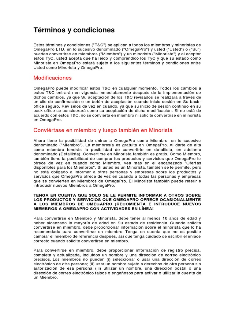 Términos y Condiciones-Contrato Omega Pro | PDF | Red mundial | Internet y web