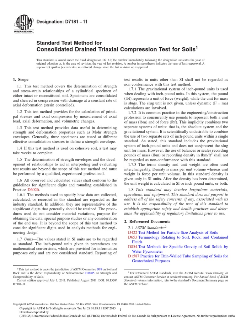 ASTM D7181 Triaxial CD | PDF | Strength Of Materials | Stress (Mechanics)