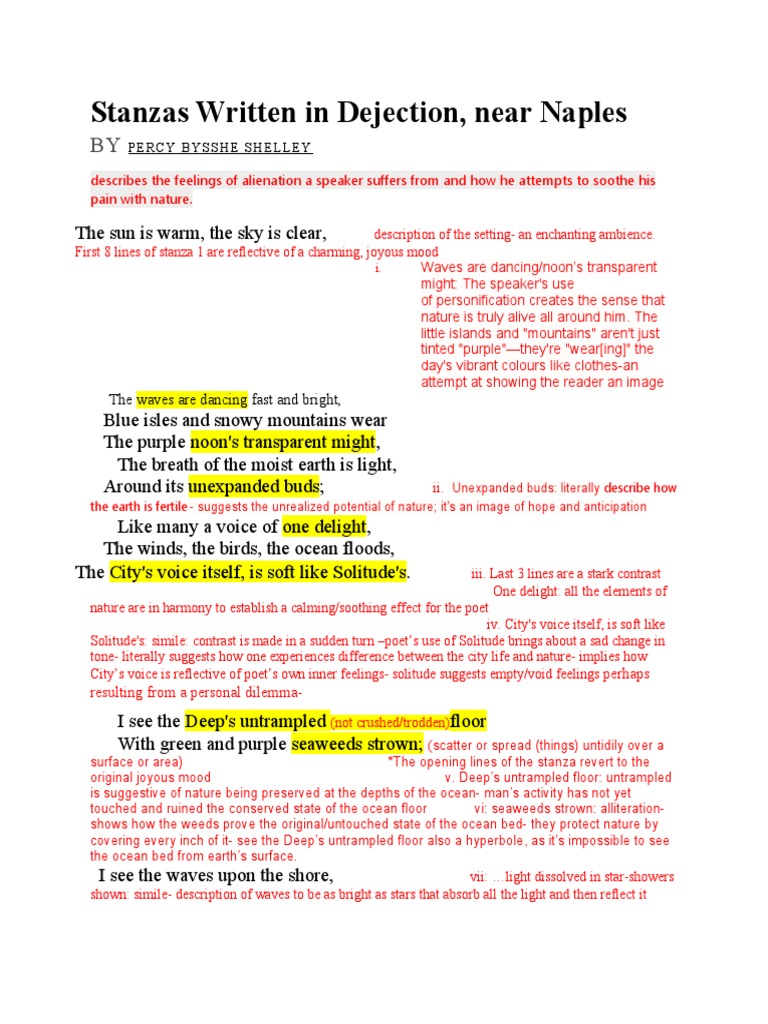 Stanzas Written in Dejection - Notes | PDF | Oceans | Depression (Mood)