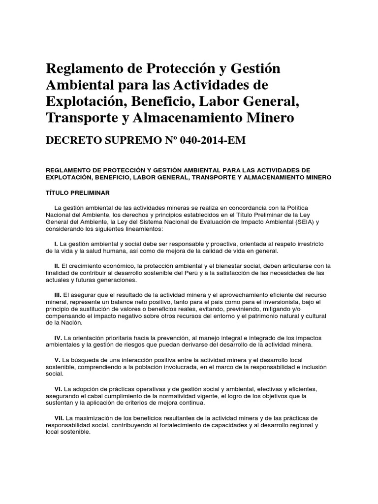 Examen Final - Legislacion Ambiental | PDF | Evaluación de impacto ambiental | Minería