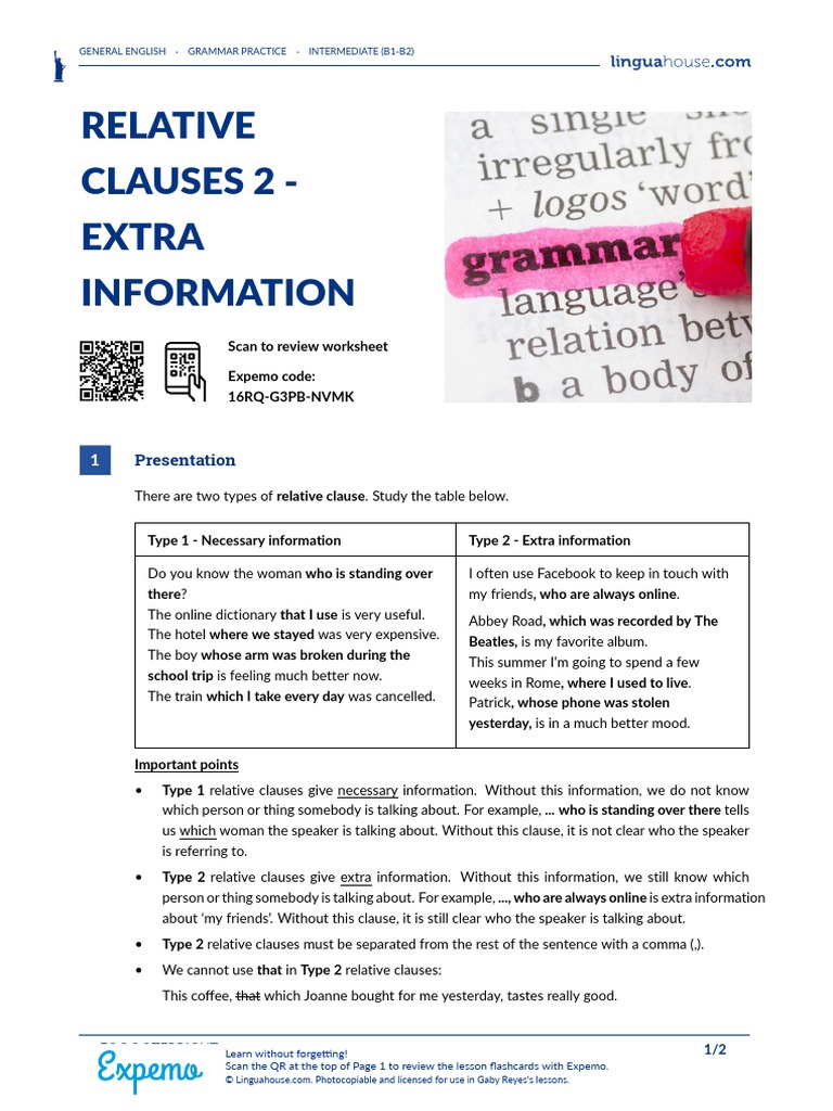 Relative Clauses 2 Extra Information American English Student Ver2 ...