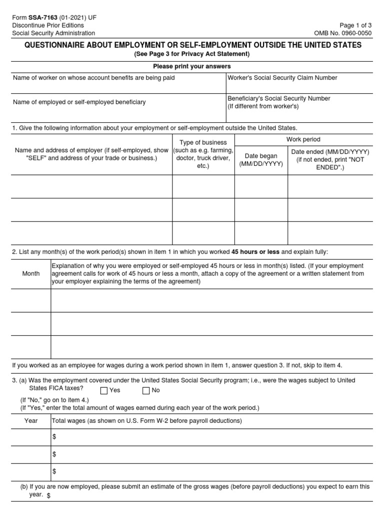 Ssa 7163 | PDF | Irs Tax Forms | Social Security (United States)