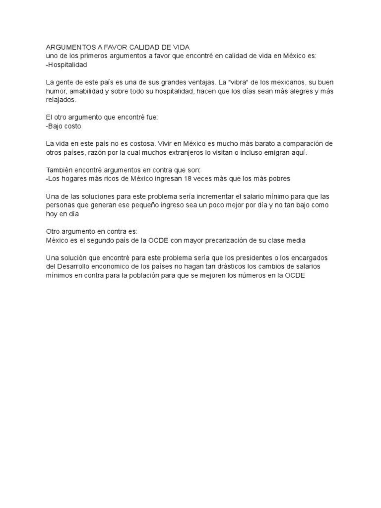 Argumentos A Favor de Calidad de Vida | PDF
