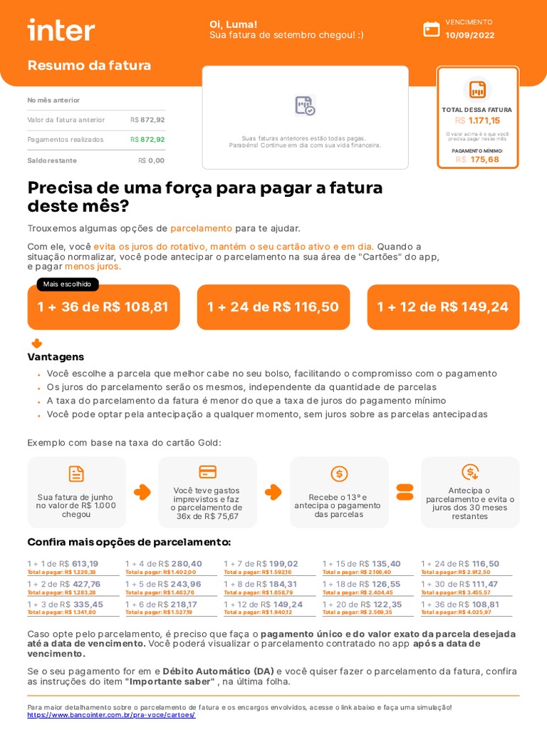 Fatura Banco Inter | PDF | Juros | Crédito rotativo