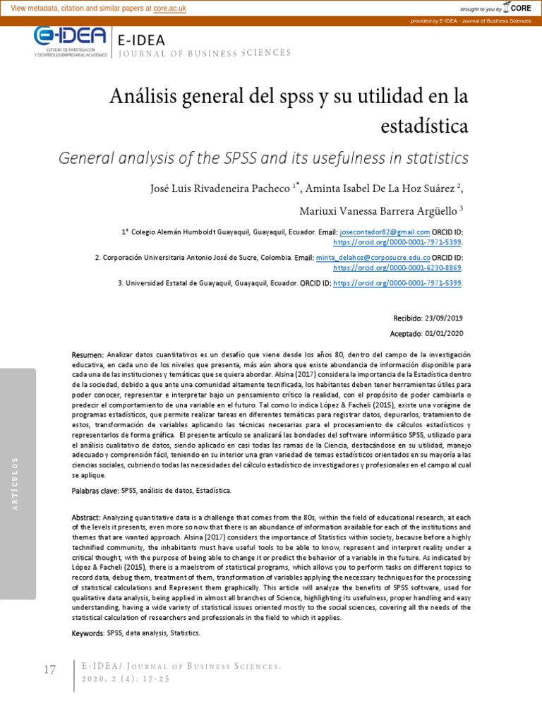 Análisis General Del Spss y Su Utilidad en La Estadística: General ...