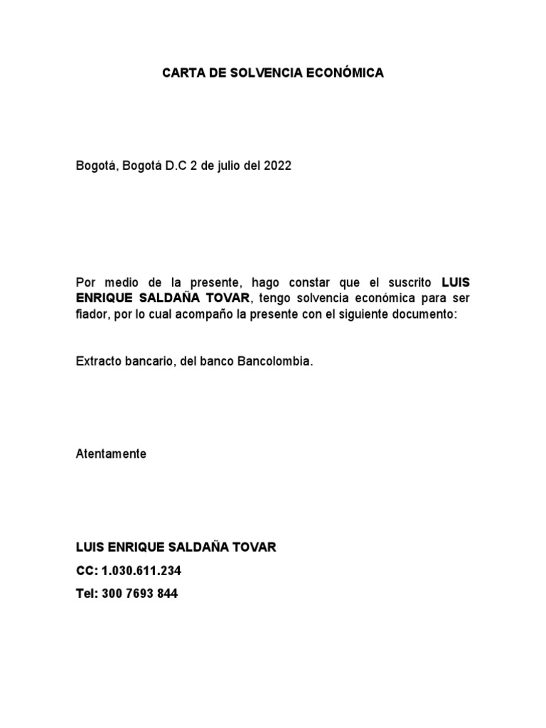 Carta de Solvencia Económica | PDF