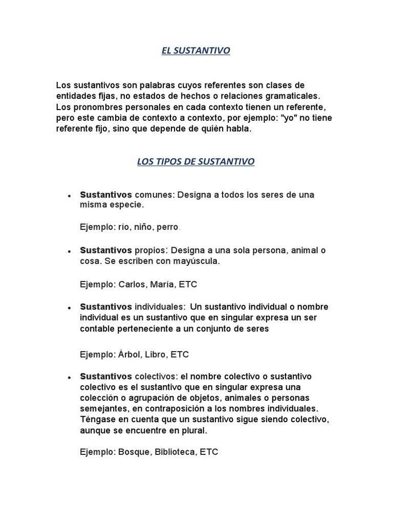 El Sustantivo | PDF | Sustantivo | Numero Gramatical