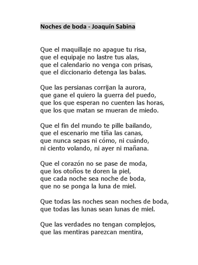 Letra Joaquín Sabina - Noches de Boda | PDF
