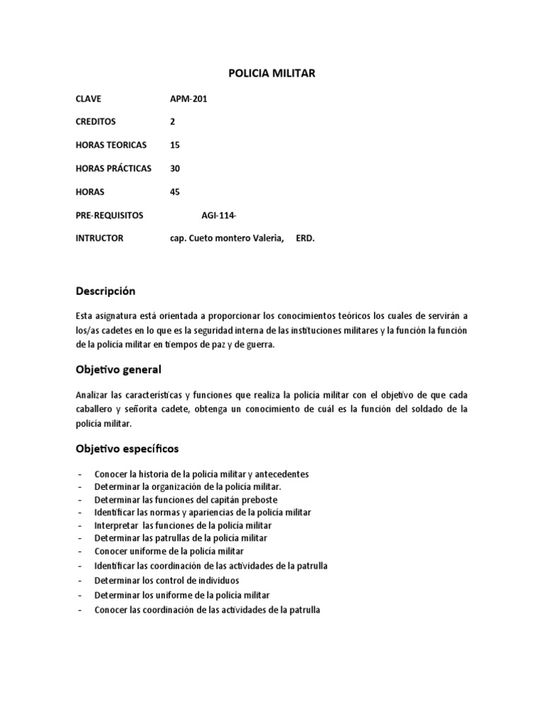 Plan Leccion Policia Militar 1 | PDF | Policía | Ciencia militar