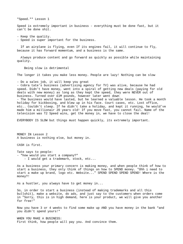 Written Rules Andrew Tate | PDF | Money