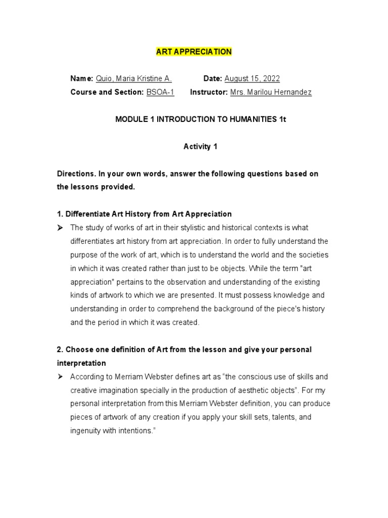 Hum1 Module 1 Act 1 | Download Free PDF | Experience | Thought