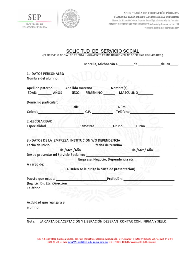 Solicitud SERVICIO SOCIAL | PDF | Crecimiento personal y profesional
