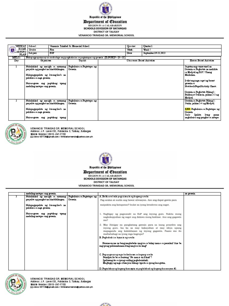 ESP WLP Week 5 Q1 | PDF
