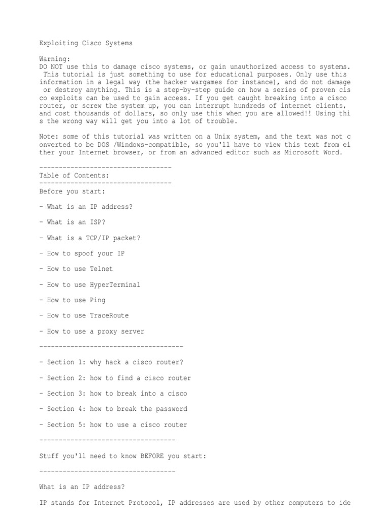 Hacking Cisco Networks Pdf Port Computer Networking Internet Protocols