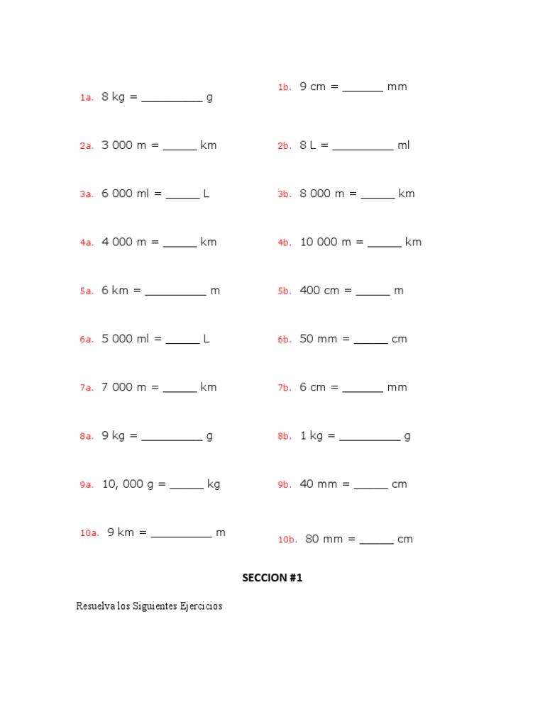 Ejercicios de Conversiones | PDF
