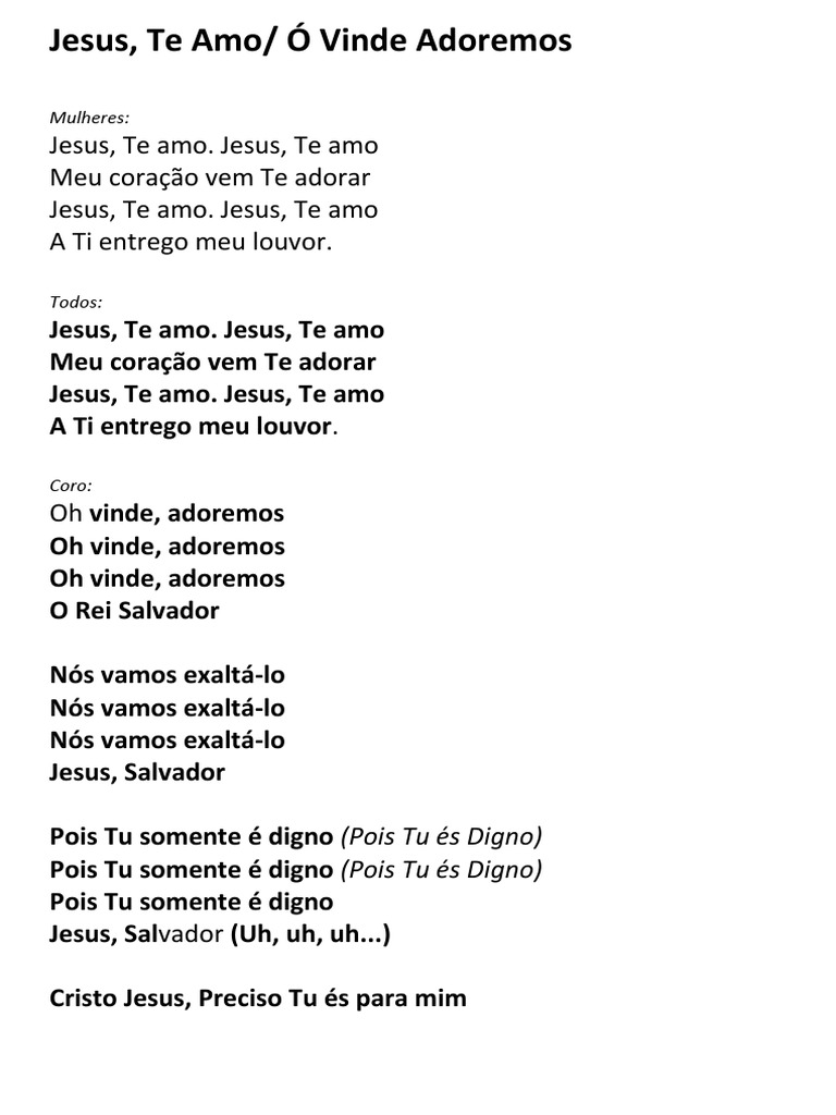 Jesus Te Amo, O Vinde Adoremos (LETRA) | PDF | Arte | Religião e Espiritualidade