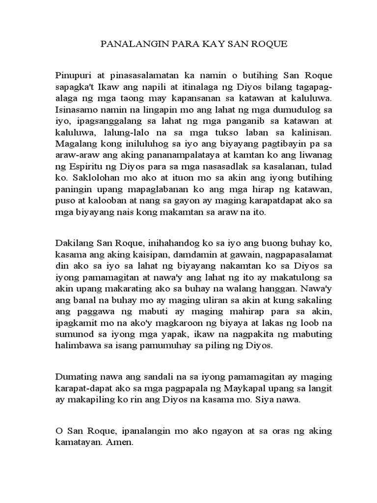 Panalangin para Kay San Roque | PDF