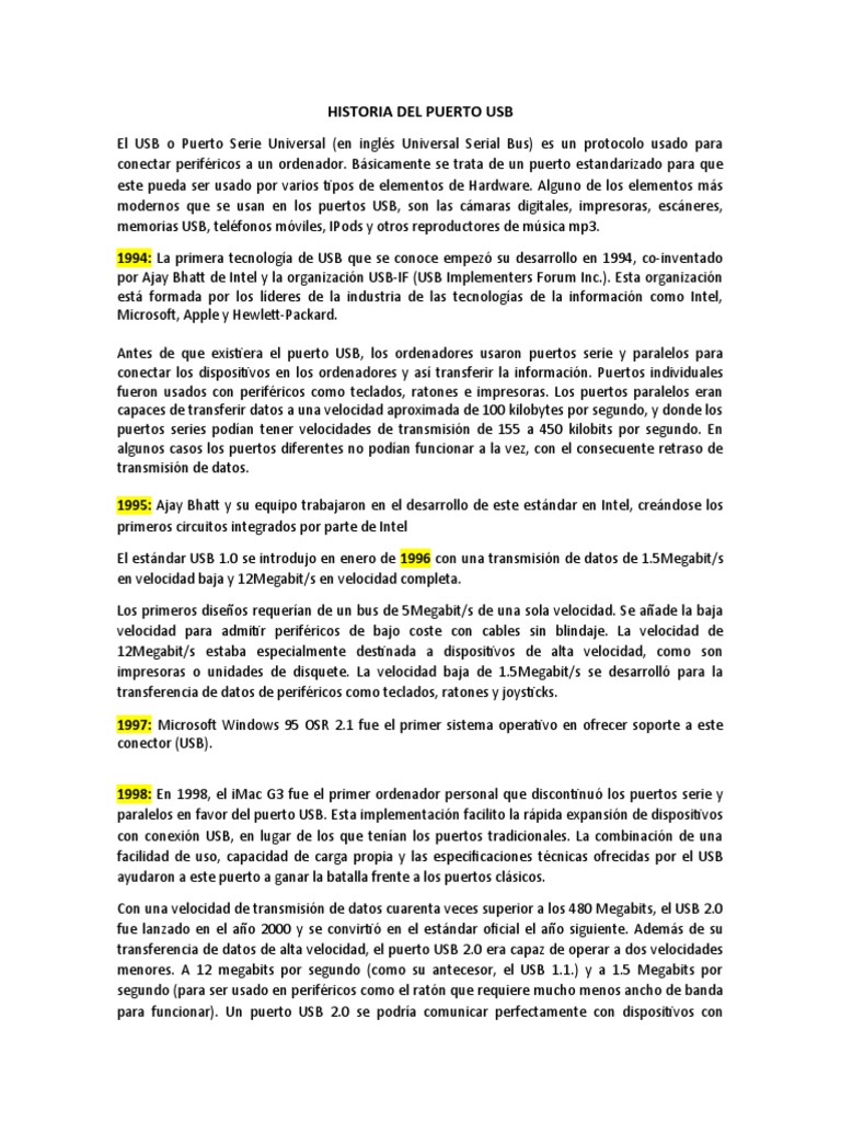 La evolución del USB: del estándar 1.0 en 1996 hasta el USB 4.0 de 2020 | PDF | USB | Memoria USB