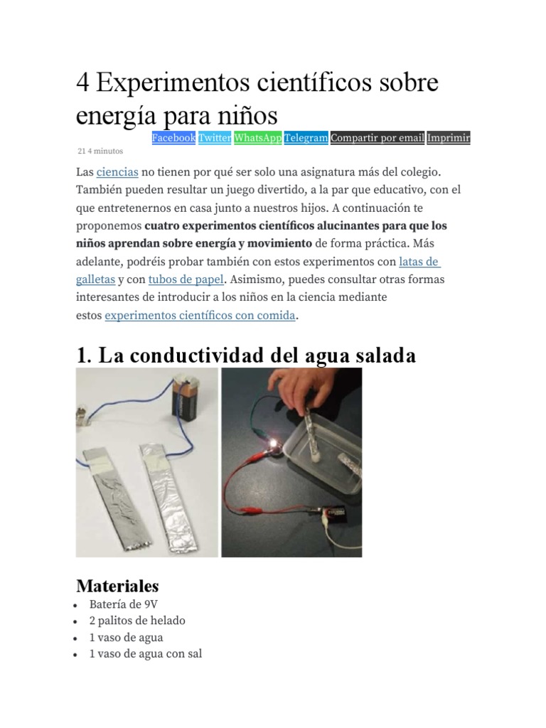 4 Experimentos Científicos Sobre Energía para Niños | PDF | Rieles | Electricidad