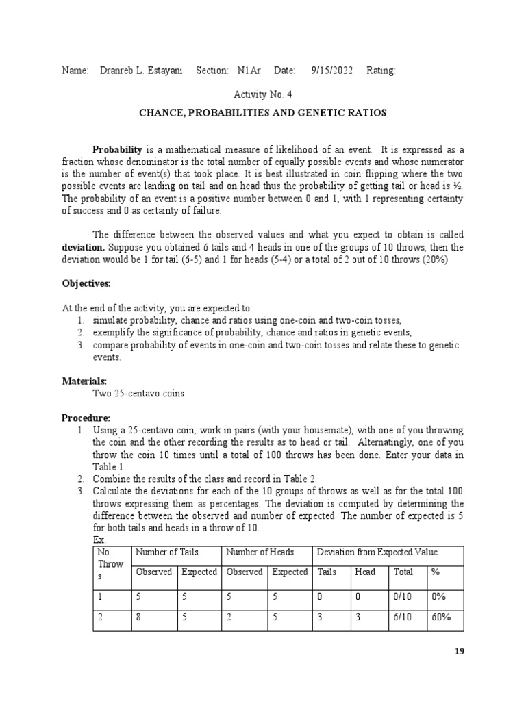 Act 4 | PDF | Probability | Ratio