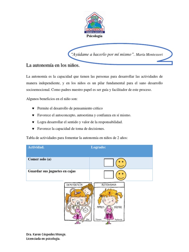 Fomentar la Autonomía en Niños | PDF | Autoestima | Modificación de ...