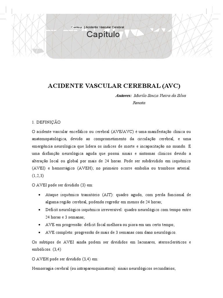 Capítulo Avc. Livro | PDF | AVC | Diabetes