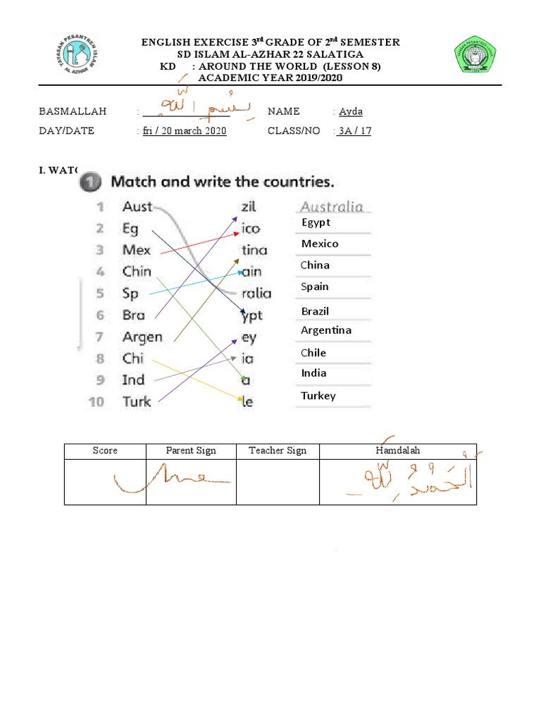 3rd Grade English Exercise: Around the World | PDF